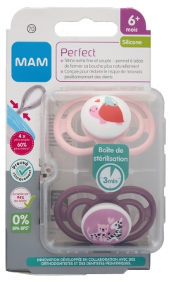 MAM Perfect 2 Chupetes Silicona 6 Meses y + - Modelo: Tortuga y Cebra