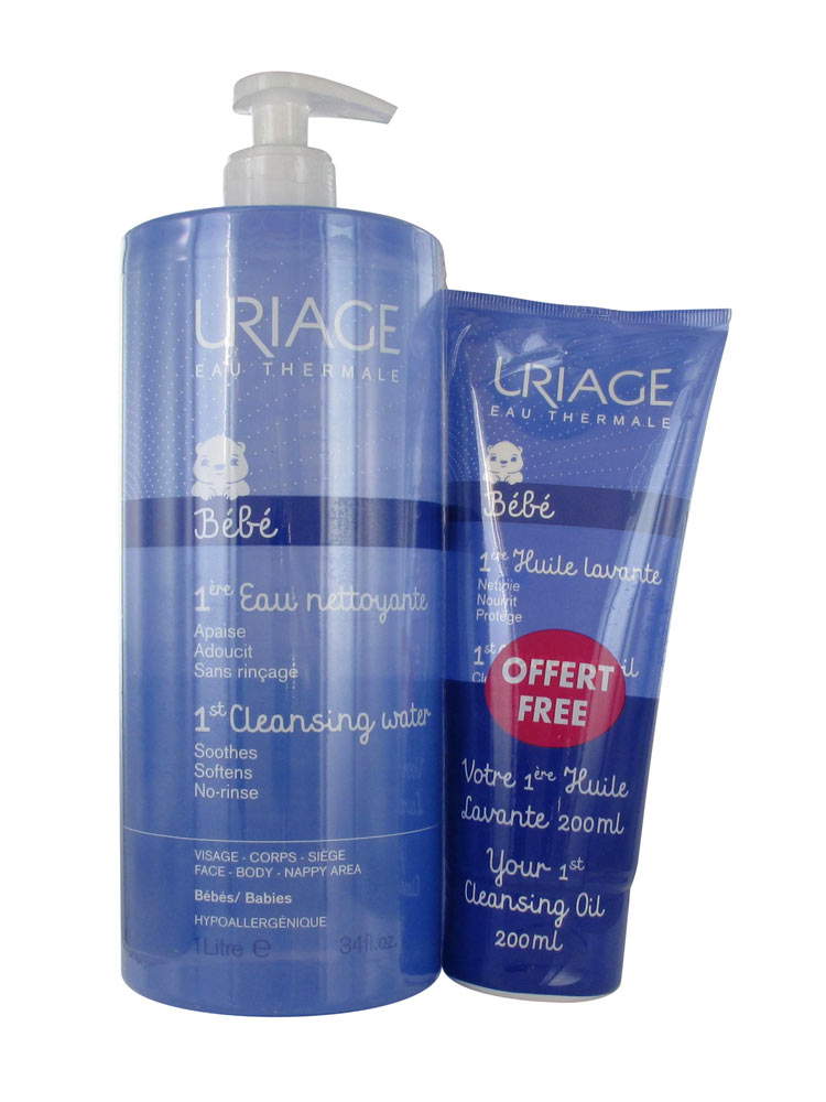 Uriage Baby 1st Water No-Rinse Cleansing Water 1L + Free Cleansing Oil ...