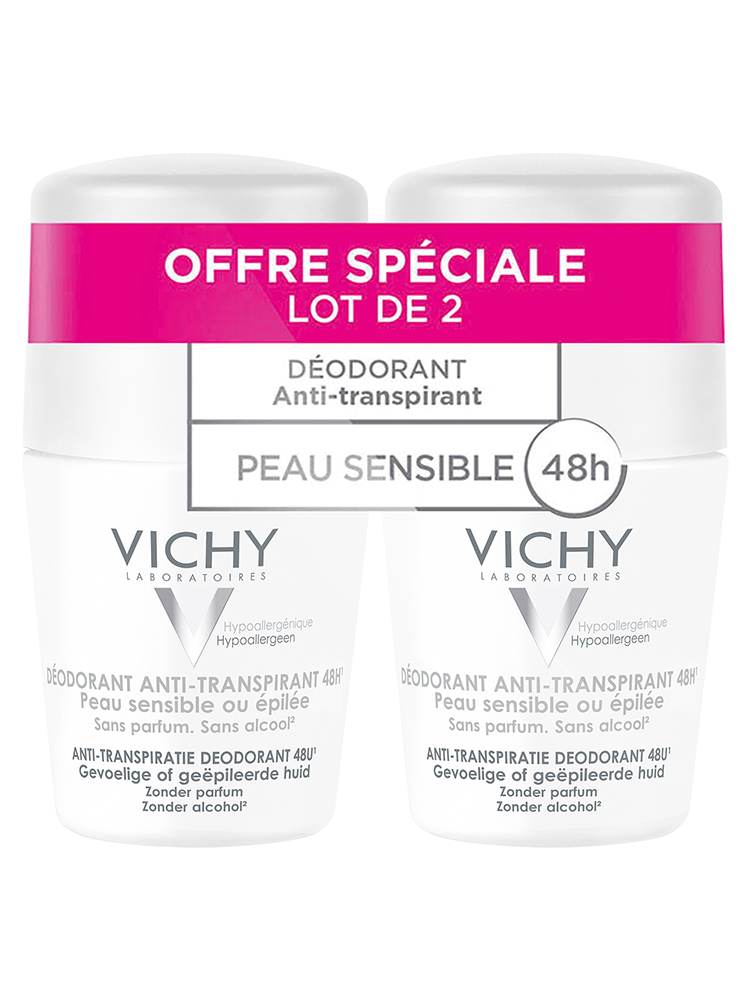 Vichy Déodorant Anti-Transpirant Bille 48H Peaux Sensibles ou Epilées Lot de 2 x 50 ml
