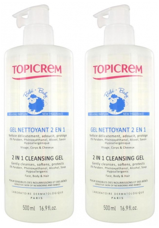 Topicrem Baby 2 in 1 Cleansing Gel 2 x 500ml