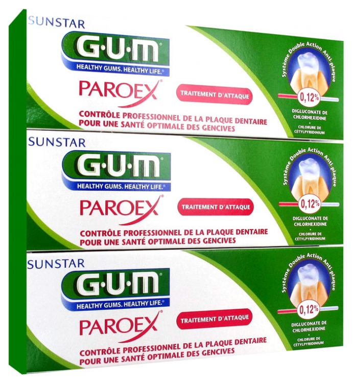 GUM Paroex Gel Pasta de Dientes Lote de 3 x 75 ml