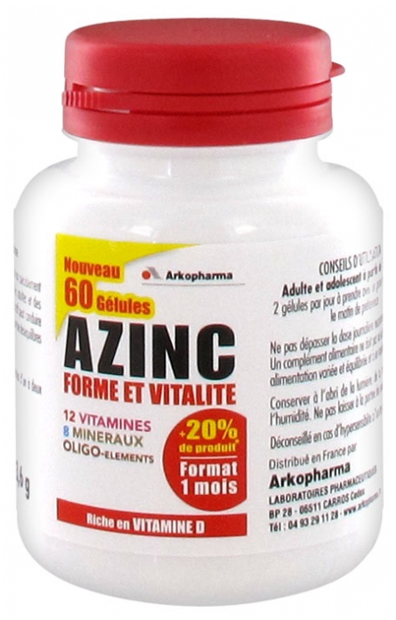 Arkopharma Azinc Forme et Vitalité 60 Gélules