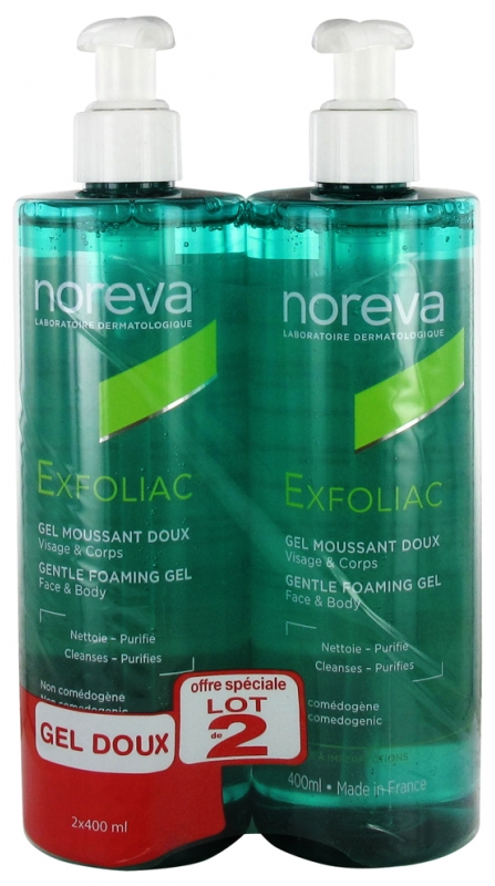 Noreva Exfoliac Gel Moussant Doux Lot de 2 x 400 ml