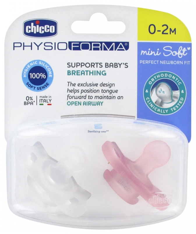 Chicco Physio Forma Mini Soft 2 Silicone Soothers 0-2 Months - Colour ...