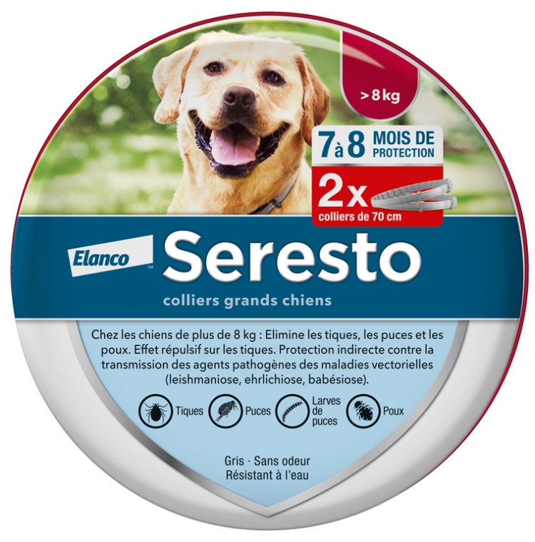 Seresto Collier Antiparasitaire Grands Chiens plus de 8 kg 2 Colliers